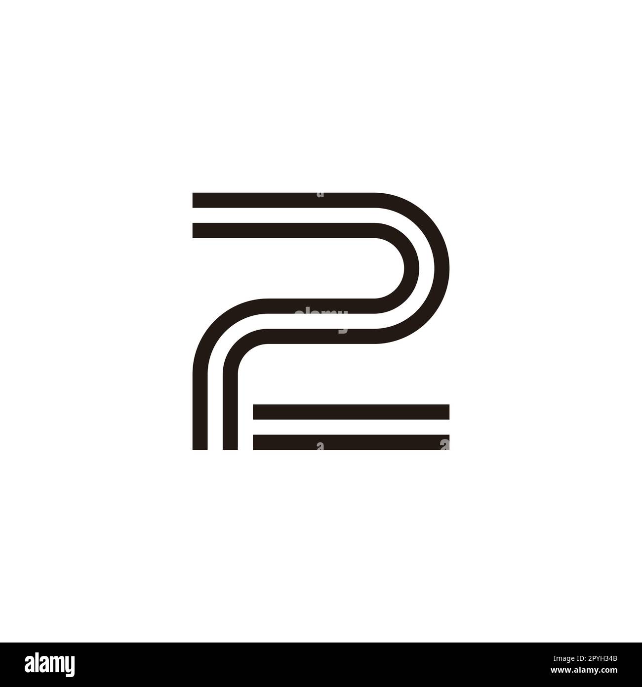 Letter P number 2 line, curve geometric symbol simple logo vector Stock ...