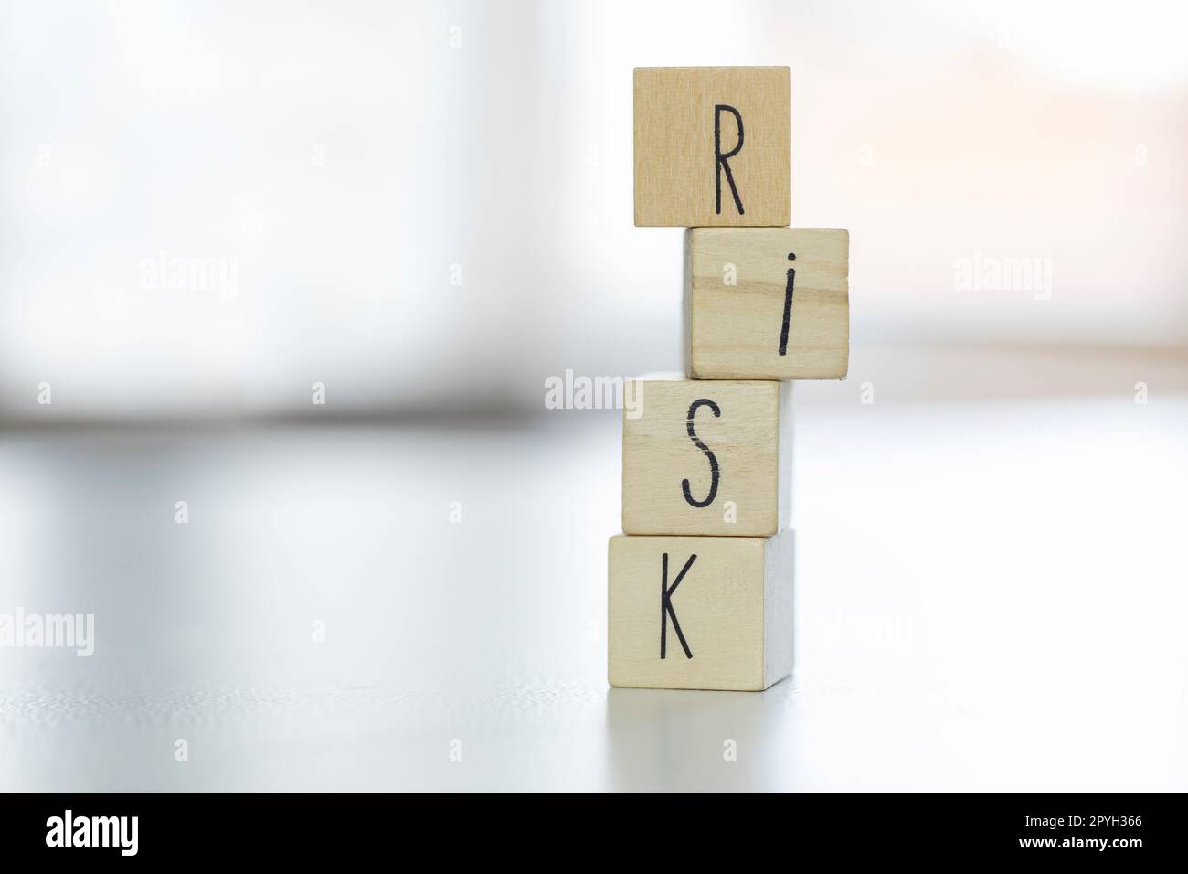 Risk management concept. Business woman, men hand hold wooden cubes ...
