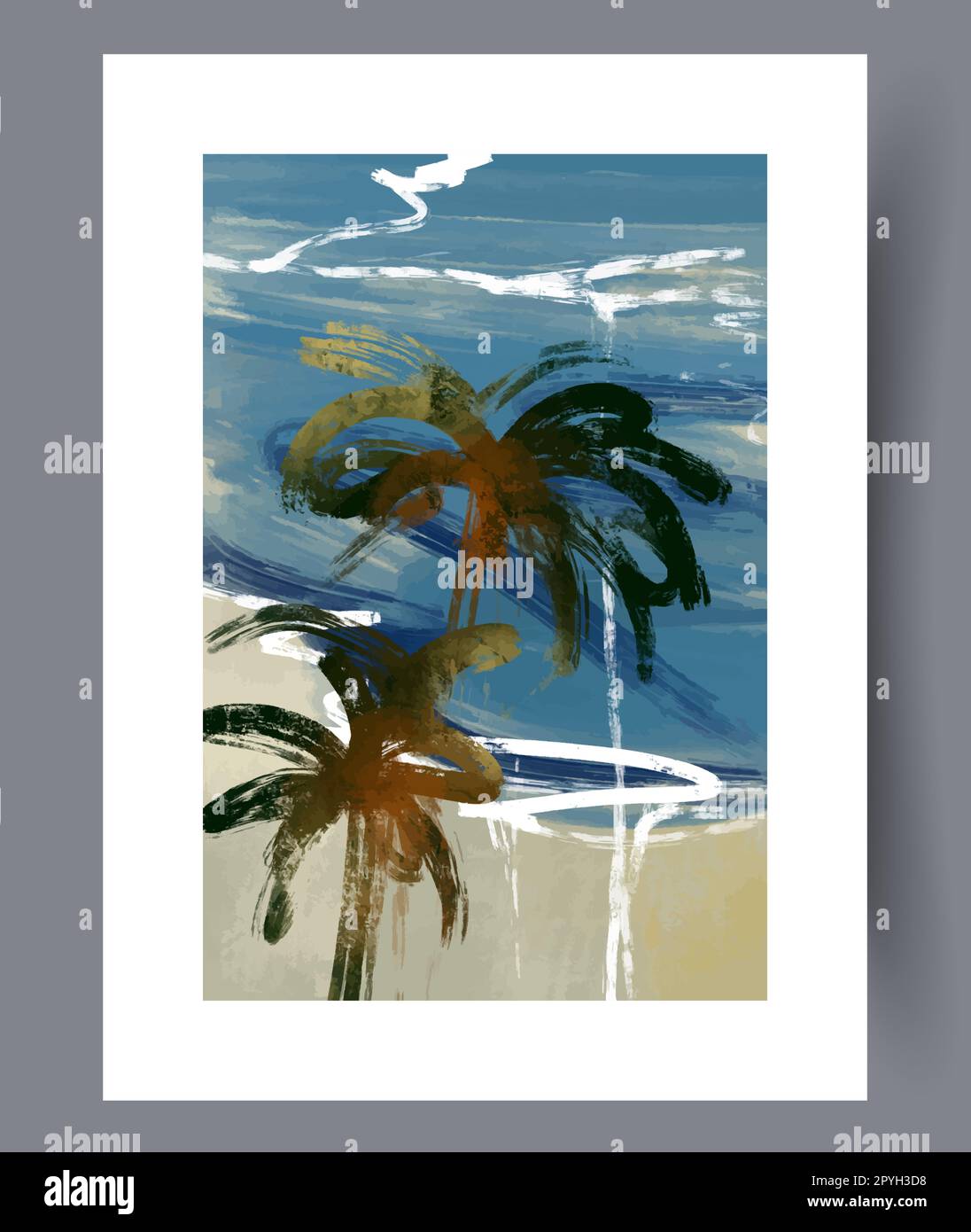 Landscape palm trees summer sea wall art print. Wall artwork for ...