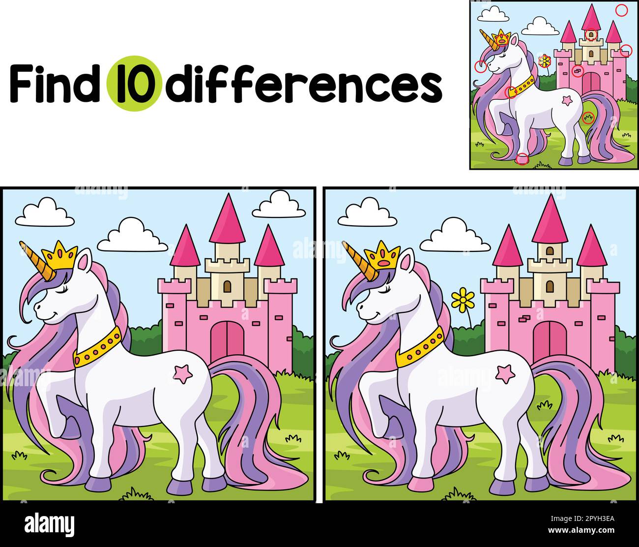 Unicorn Princess Find The Differences Stock Vector Image & Art - Alamy