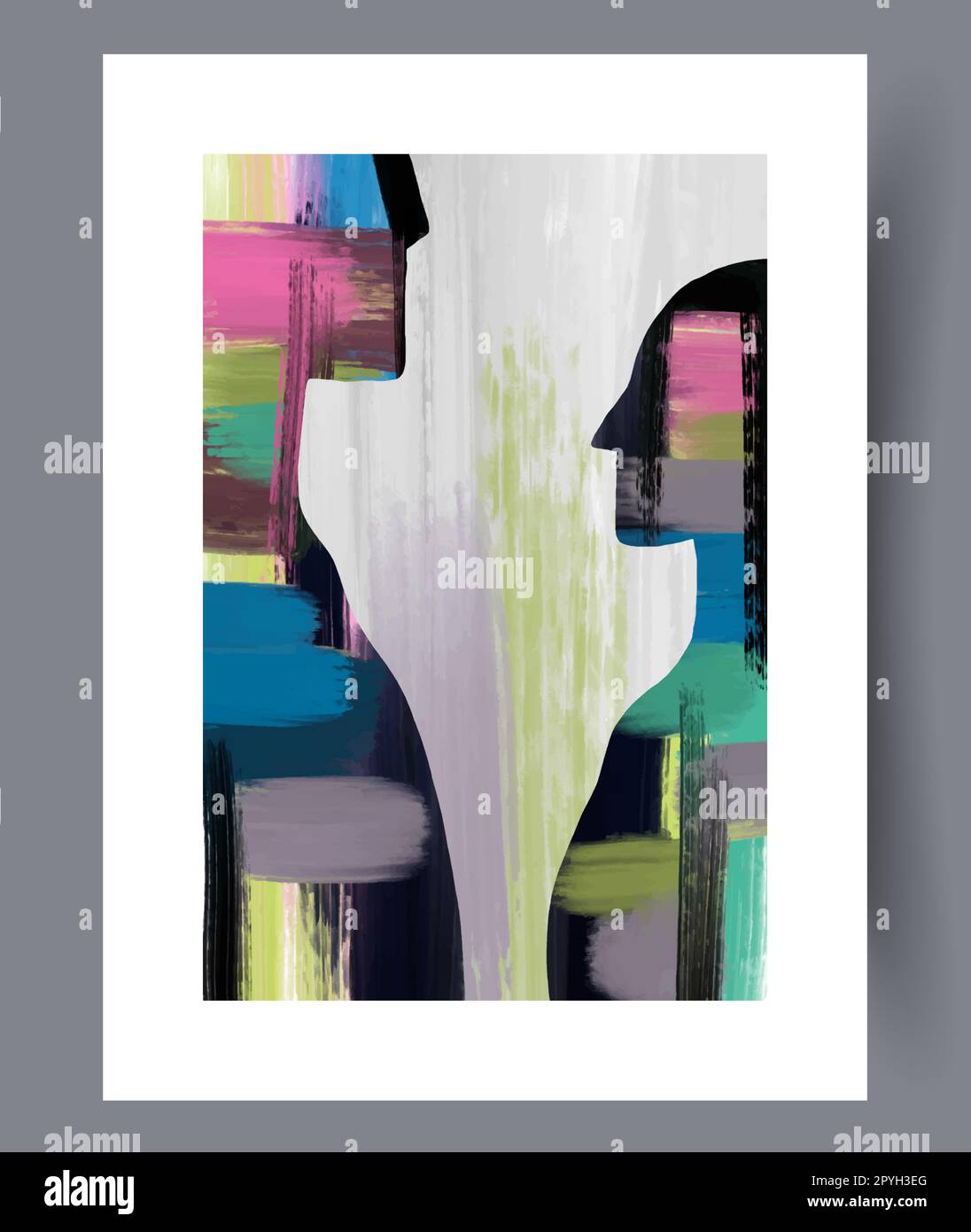 Portrait man enamored woman wall art print. Contemporary decorative ...