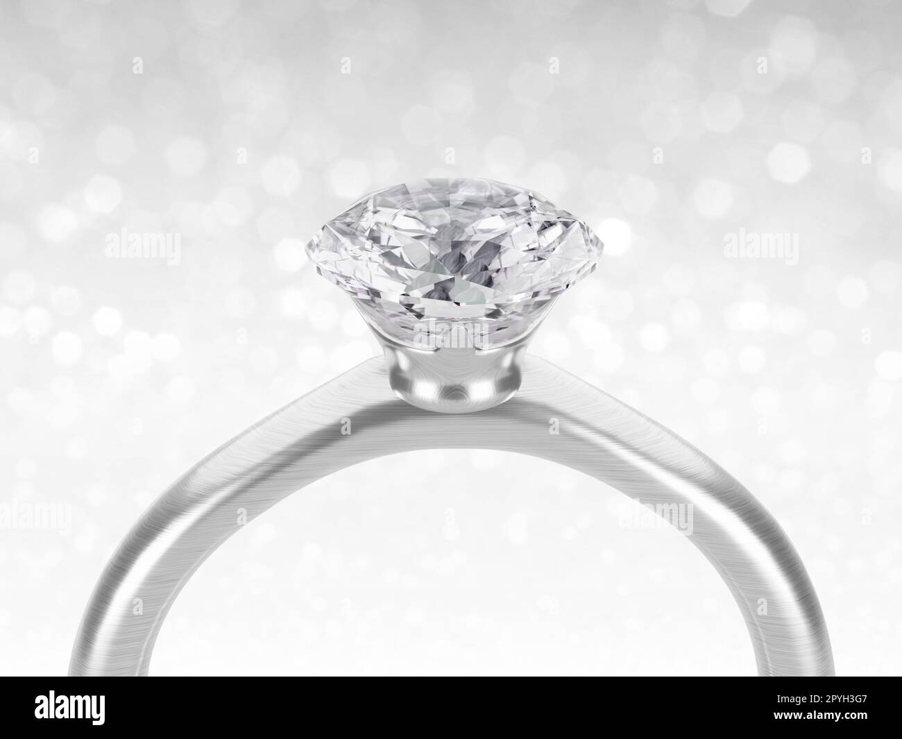 Close up of elegant diamond ring on white shining bokeh background. concept for chossing best ...