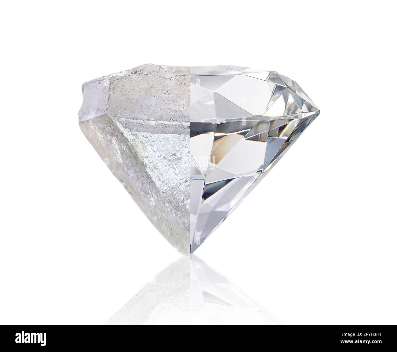Dazzling diamond before and after uncut on white background Stock Photo ...