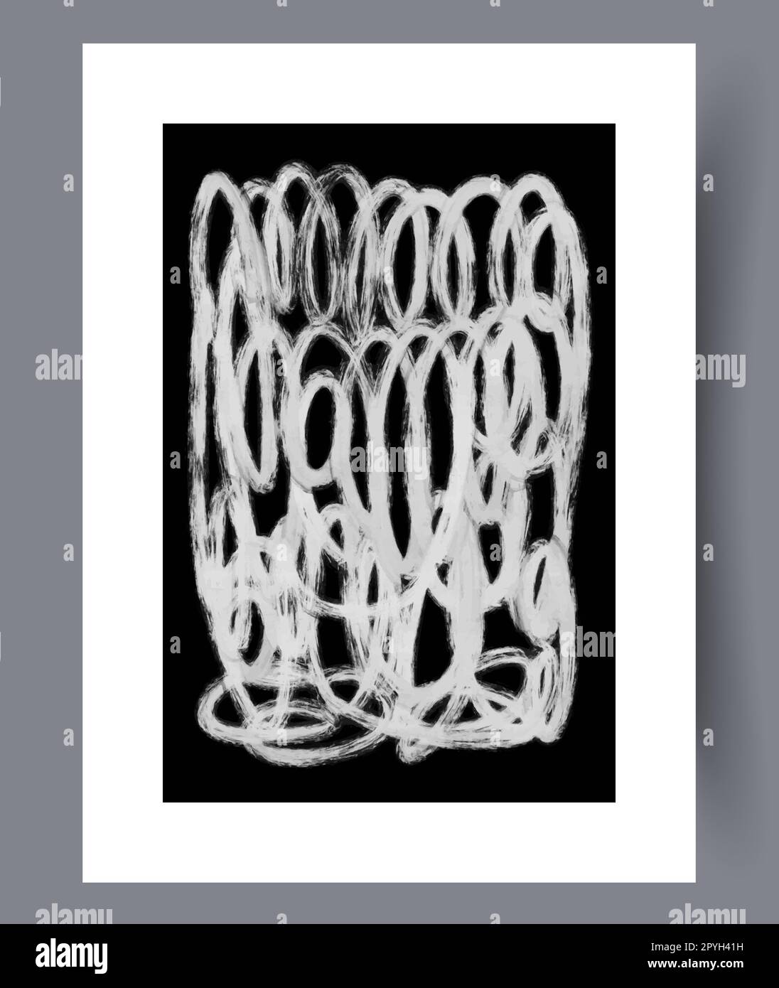 Abstract scribble monochrome grid wall art print. Wall artwork for interior design. Contemporary ...