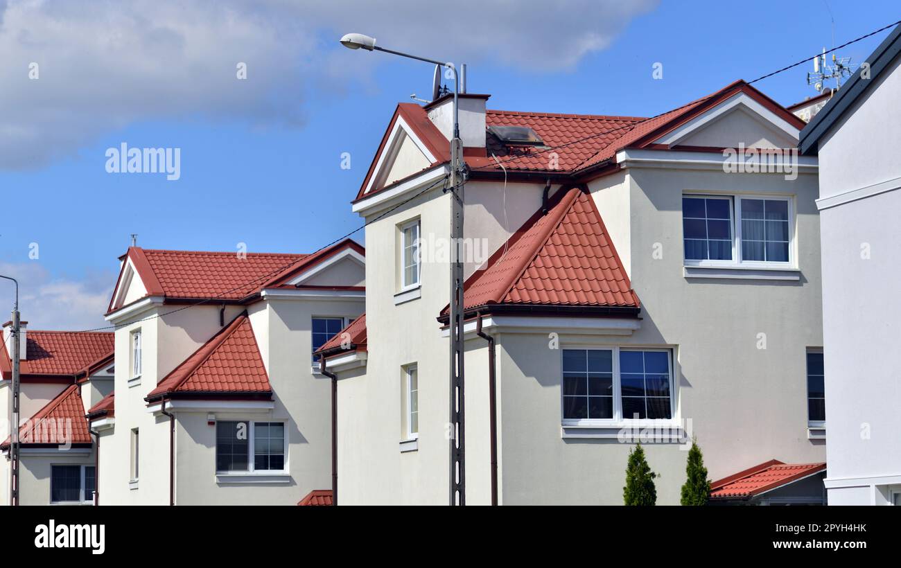 Terraced family homes in newly developed housing estate. The real ...
