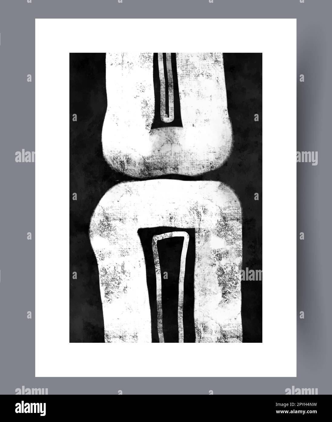 Abstract shapes monochrome figures wall art print. Contemporary ...