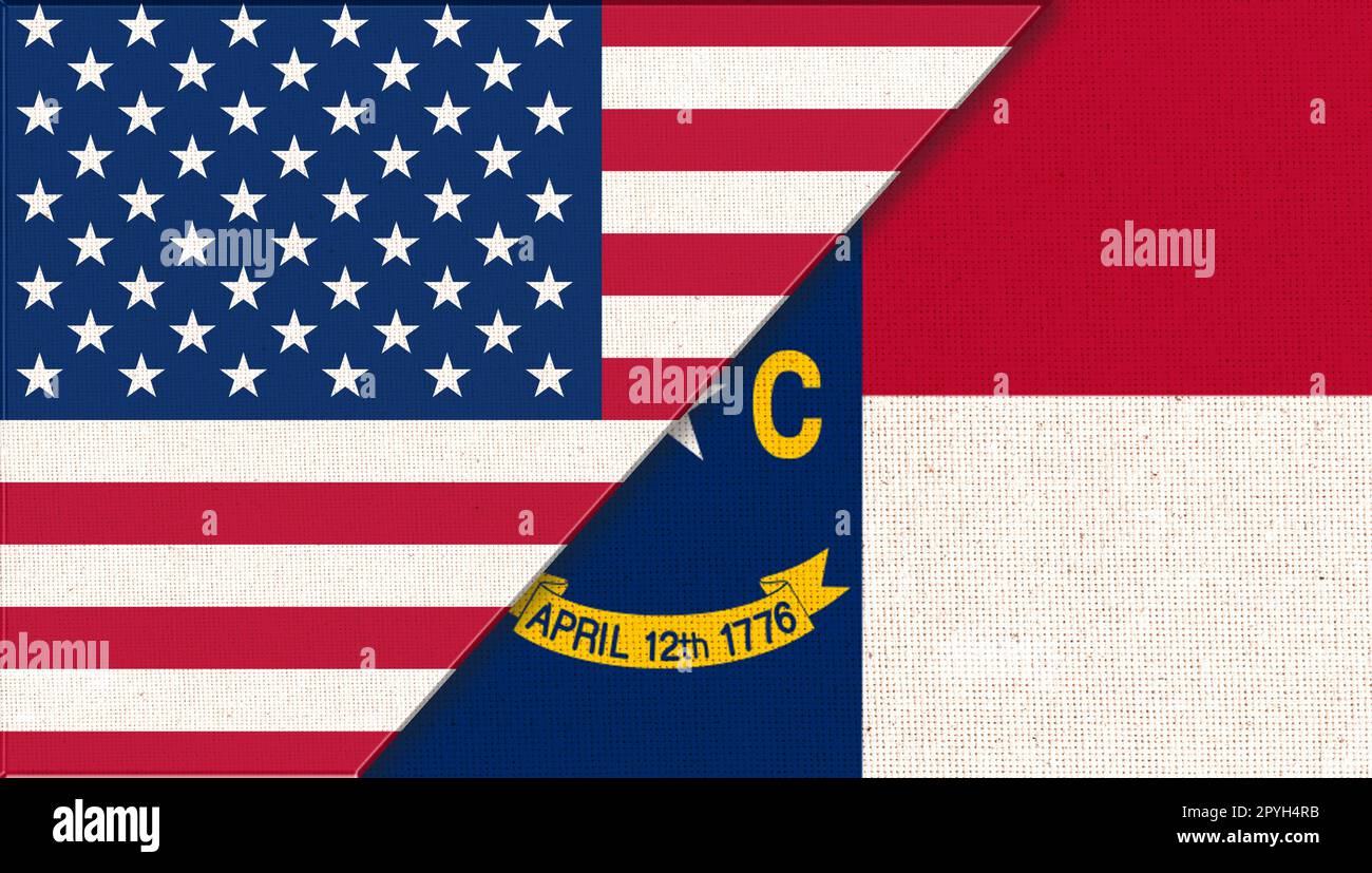 Flags of USA and North Carolina. Political concept. American North ...