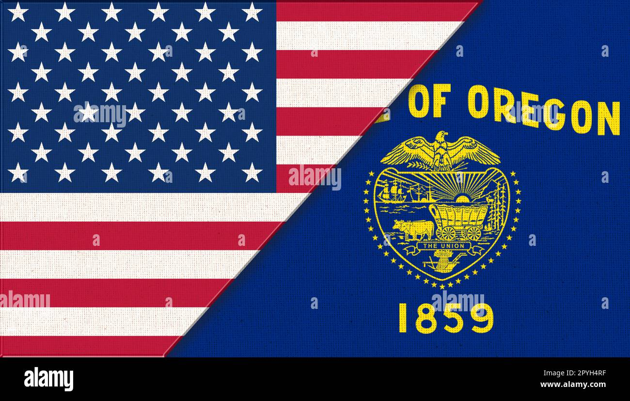 Flags of USA and Oregon. Political concept. American national and Oregon flags Stock Photo - Alamy