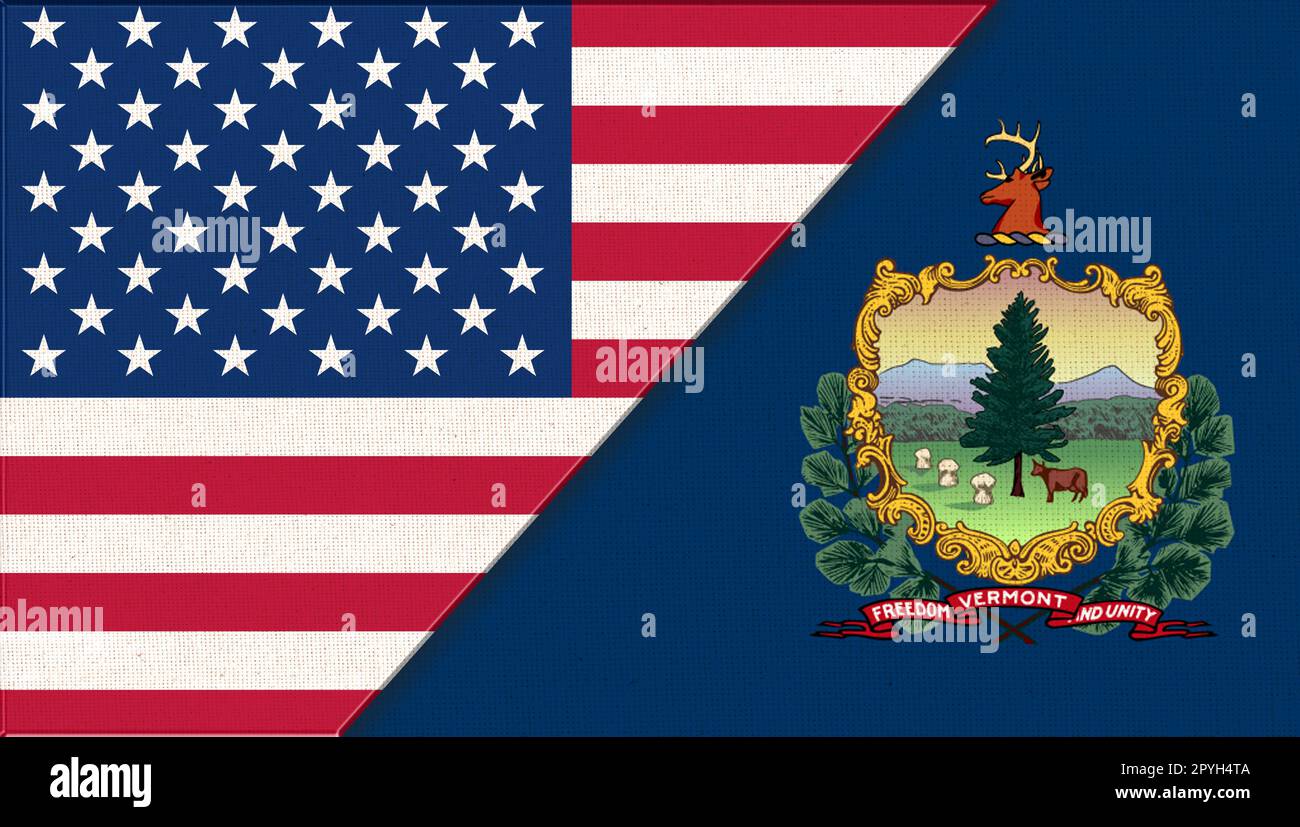 Flags of USA and Vermont. Political concept. Double flag 3d ...