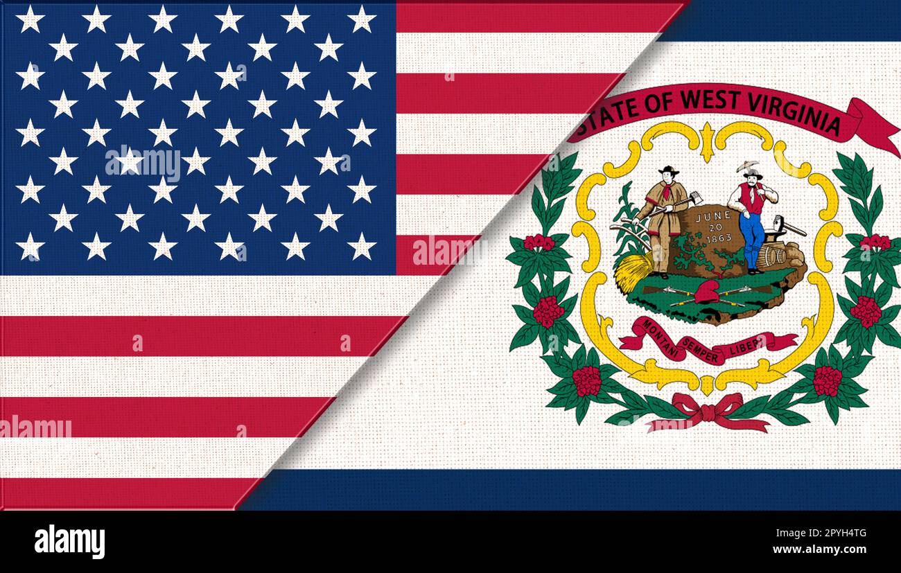 Flags of USA and Virginia. Political concept. Double flag 3d ...