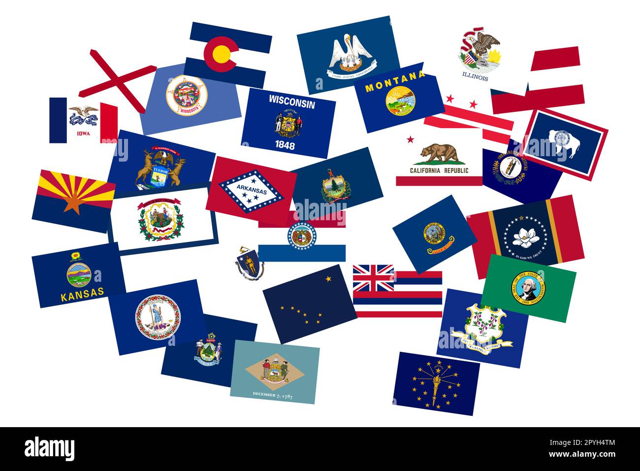 US state flags on white background. Political concept. 50 flags 3d ...