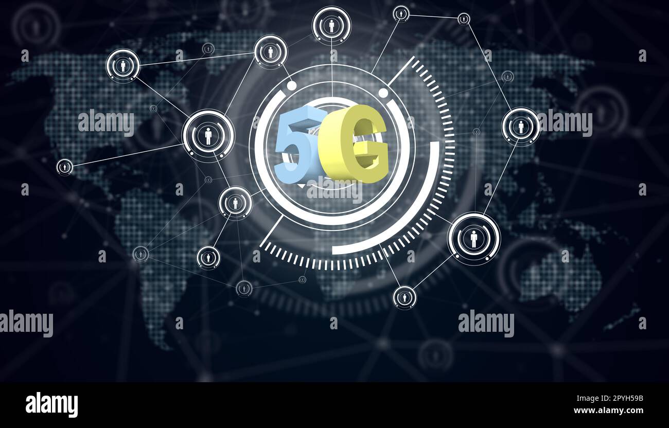 5G Fast speed wireless internet connection and technology concept. 3d ...