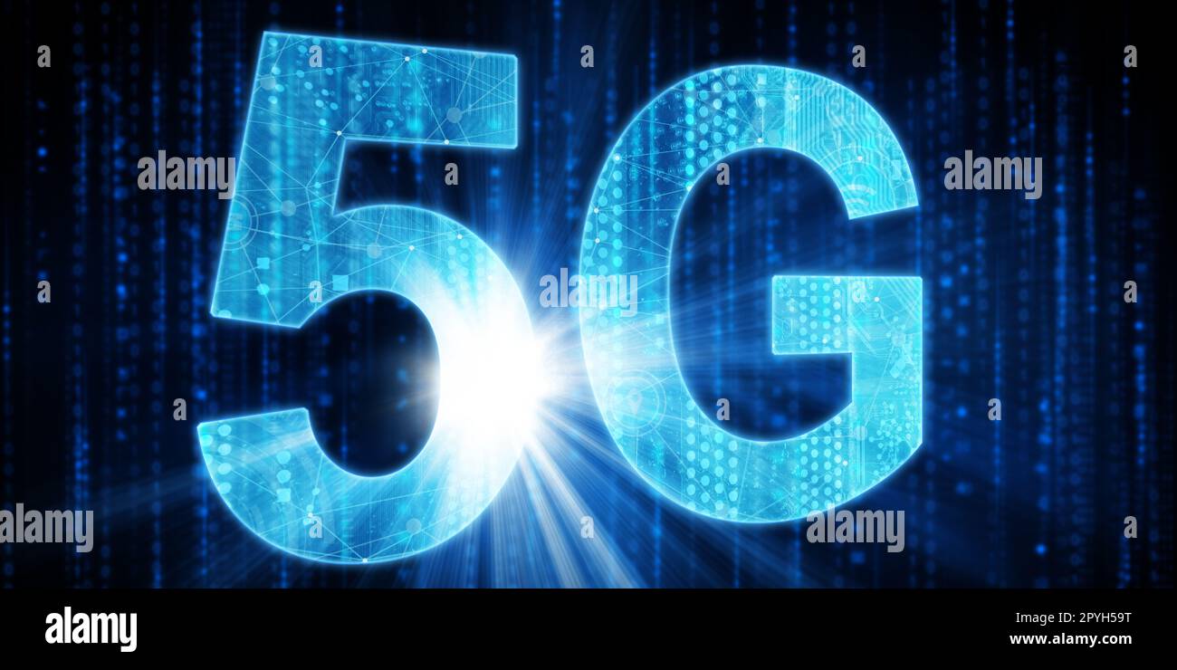 5G Fast speed wireless internet connection and technology concept. 3d ...