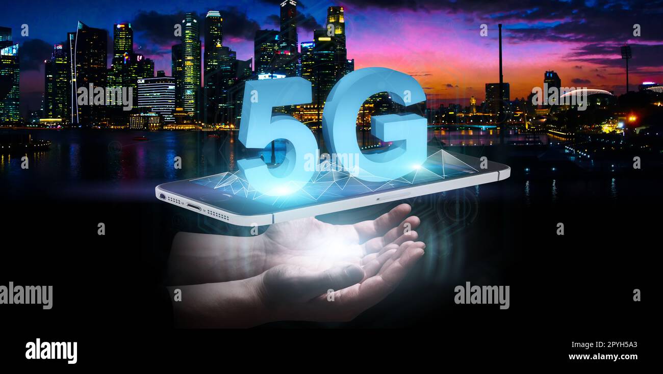 Concept of future technology 5G network systems and internet. 3d ...