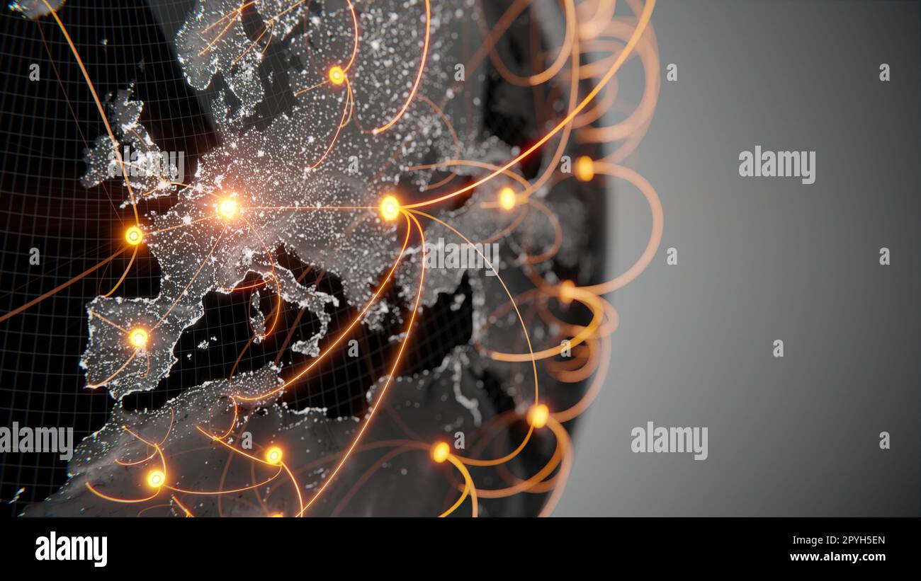 Globalization and communication concept. Earth and luminous rays. 3d ...