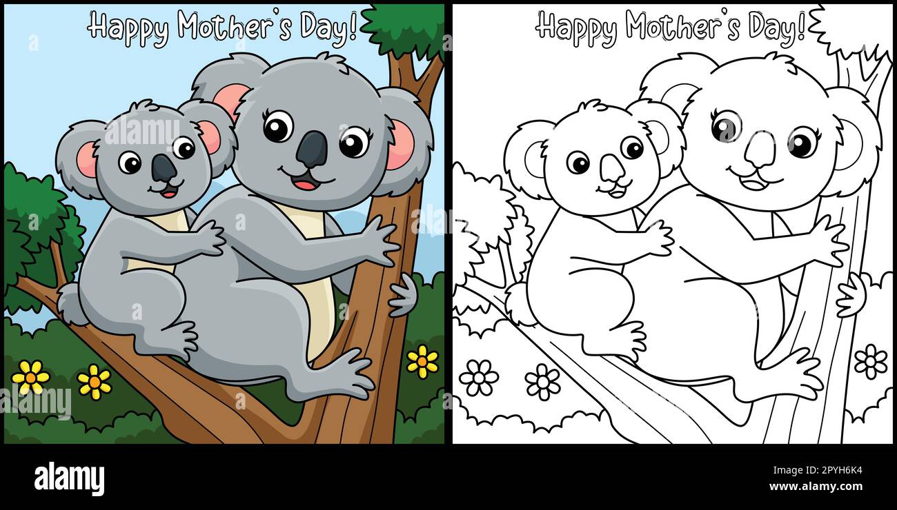 Mothers Day Koala Coloring Page Illustration Stock Vector Image & Art ...