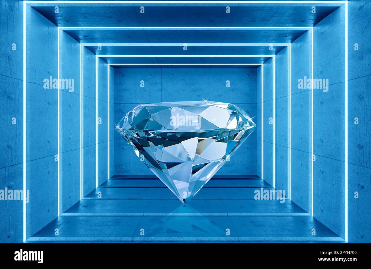 Dazzling diamond shiny white. abstract blue room interior with White ...