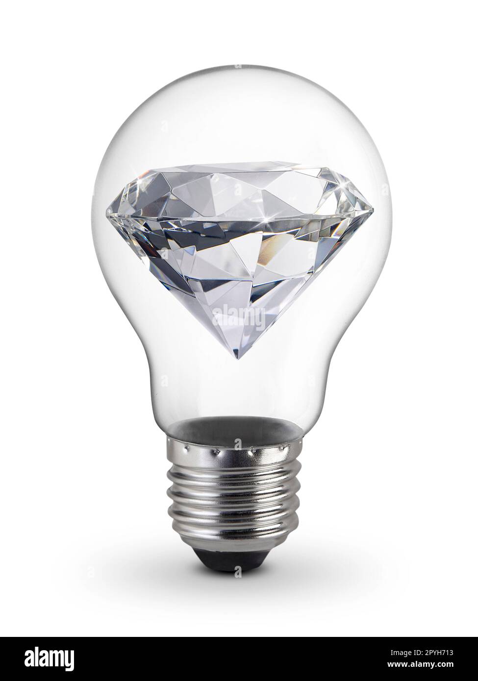 Diamond inside lightbulb. Brilliant idea concept, isolated on white ...