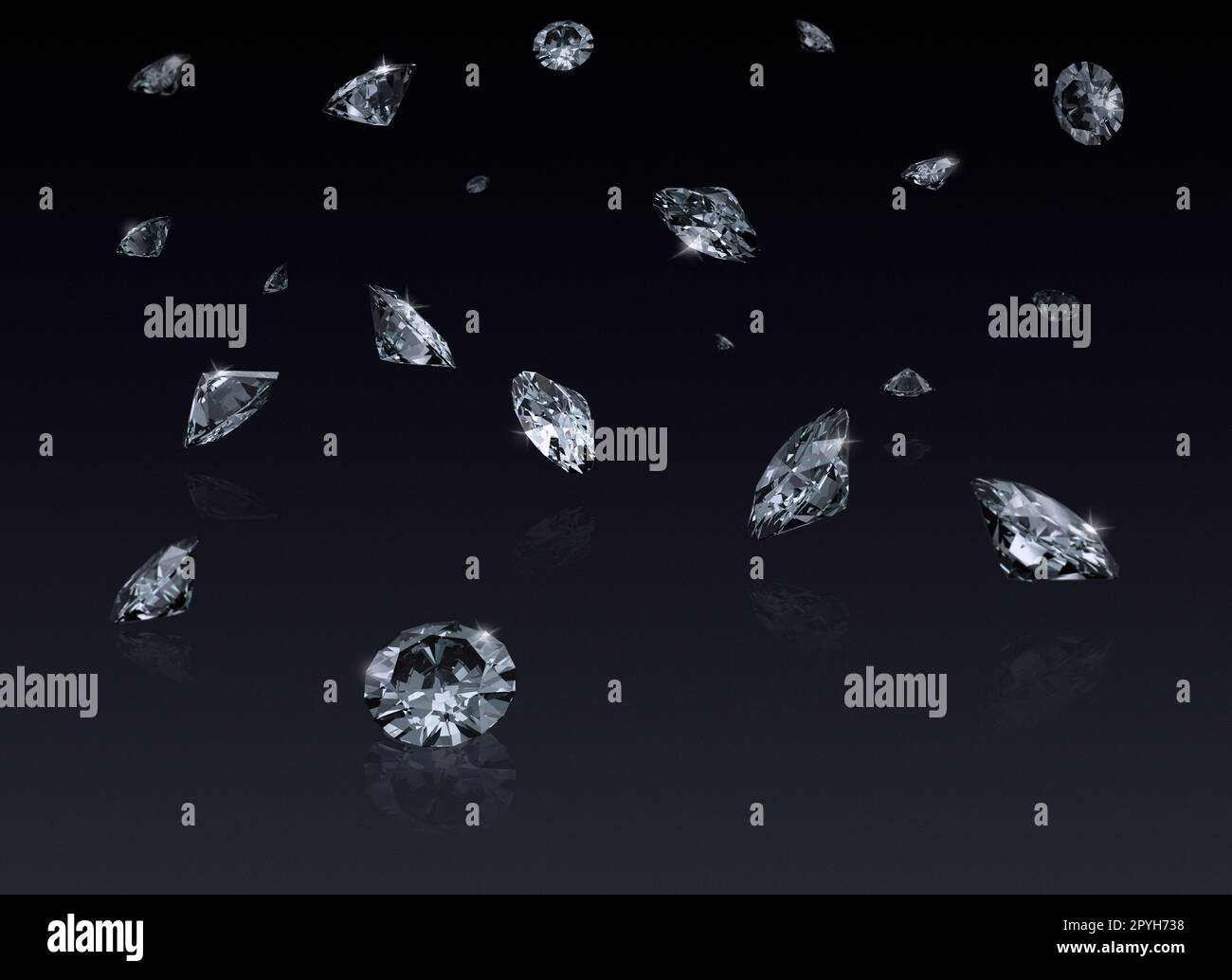 Falling 3D diamonds on black background. 3D render Stock Photo - Alamy
