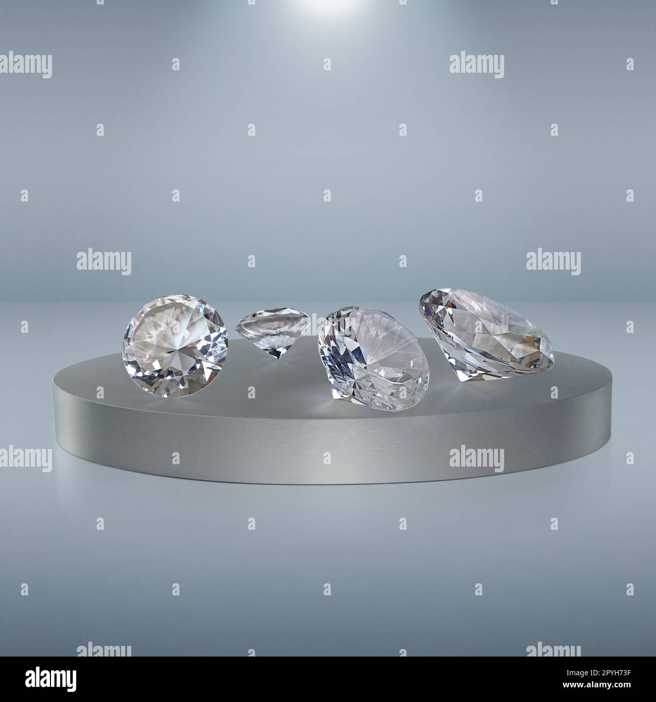 Dazzling diamond on shiny round pedestal podium. concept illuminated ...