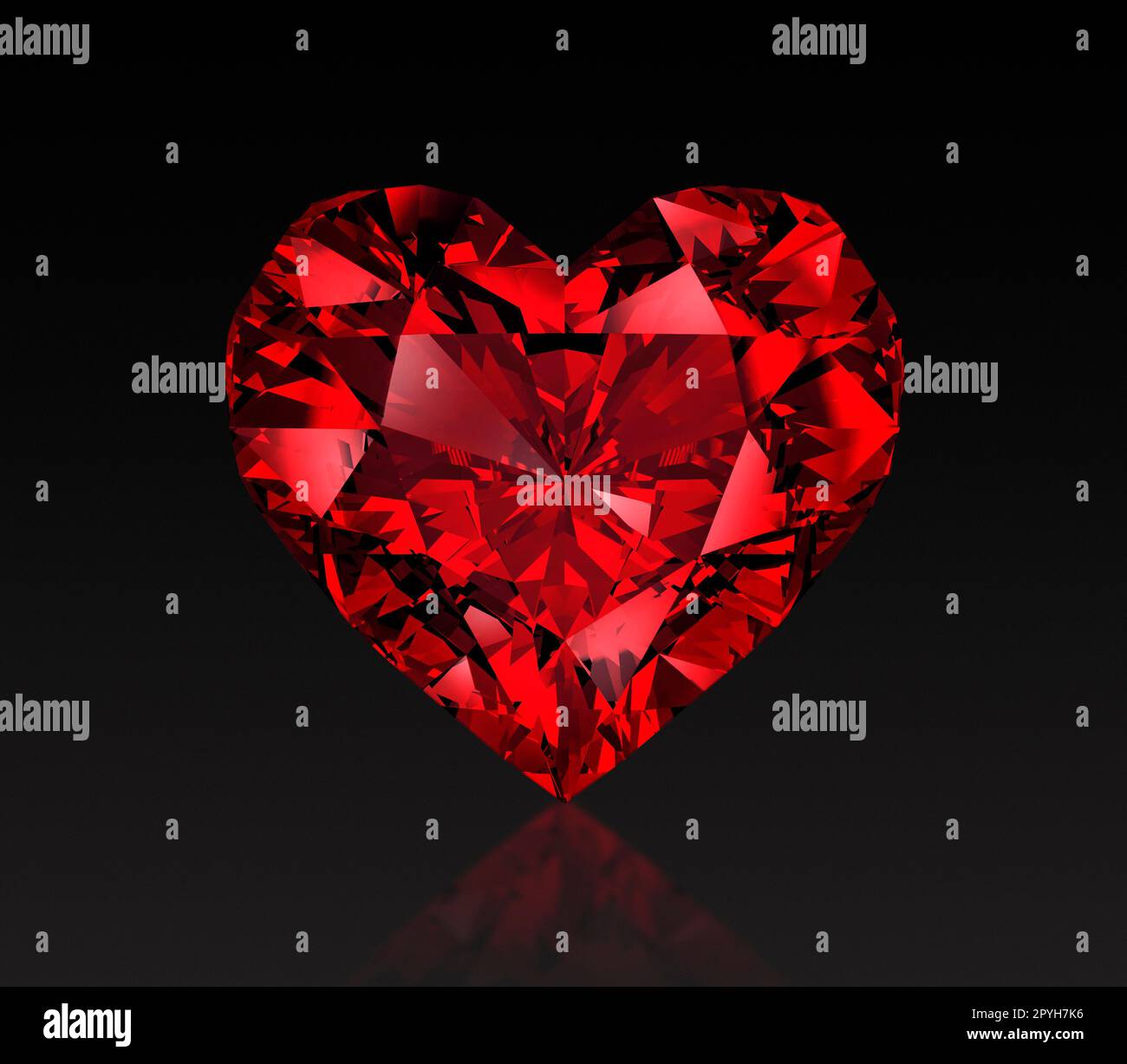 Red heart shaped diamond, isolated on black background. 3D render Stock ...
