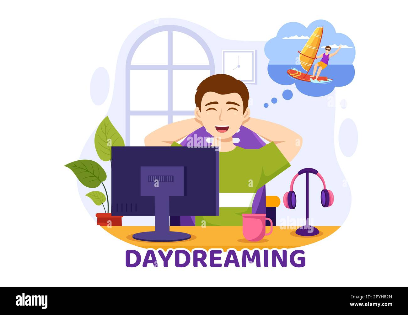 People Daydreaming Illustration with Imagining and Fantasizing in ...