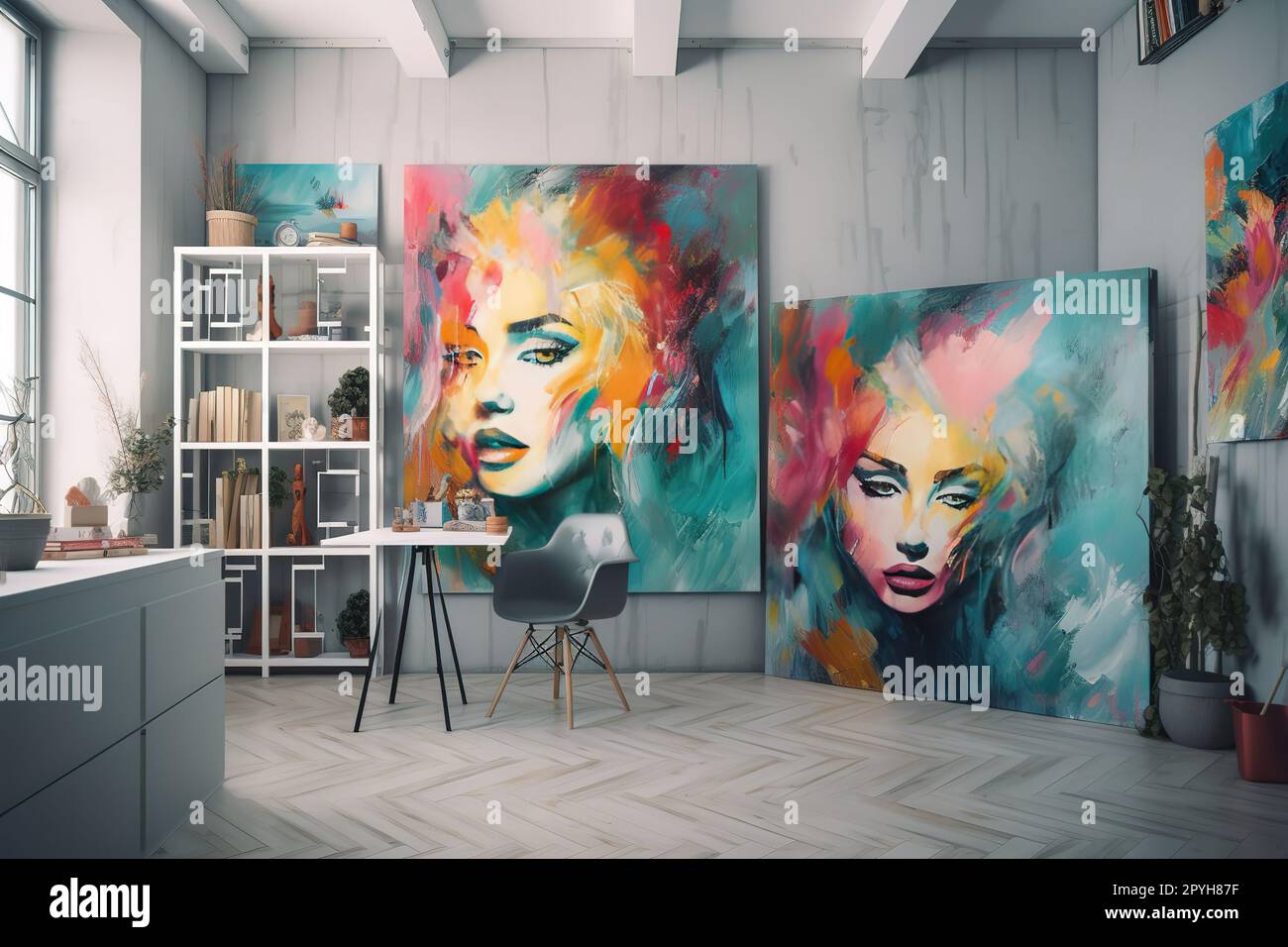 Art Studio: Capture a set of images that showcase a vibrant, artistic ...
