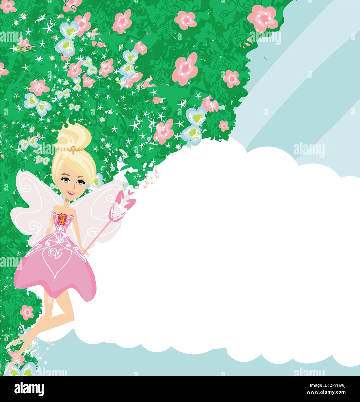 sweet fairy with magic wand - beautiful floral frame Stock Photo - Alamy