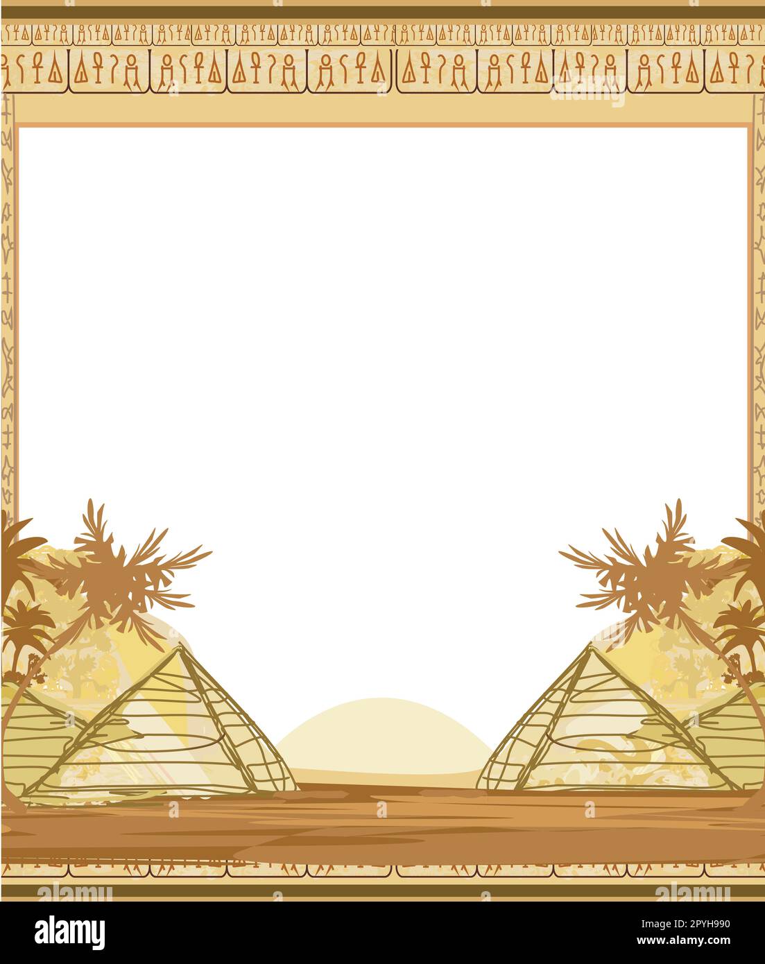 Frame with pyramids giza palms hieroglyphs hi-res stock photography and ...