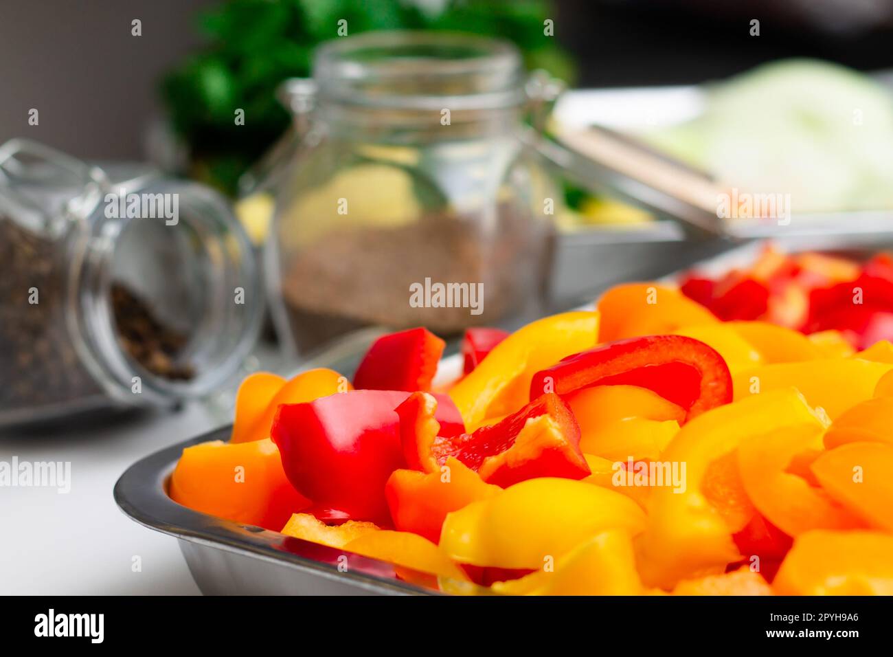Chopped ingredients for making oriental vegetable stew. Paprika ...