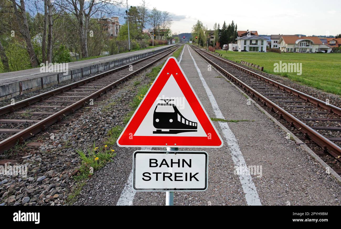 Strike at the railroad. Sign railroad strike and rails Stock Photo - Alamy
