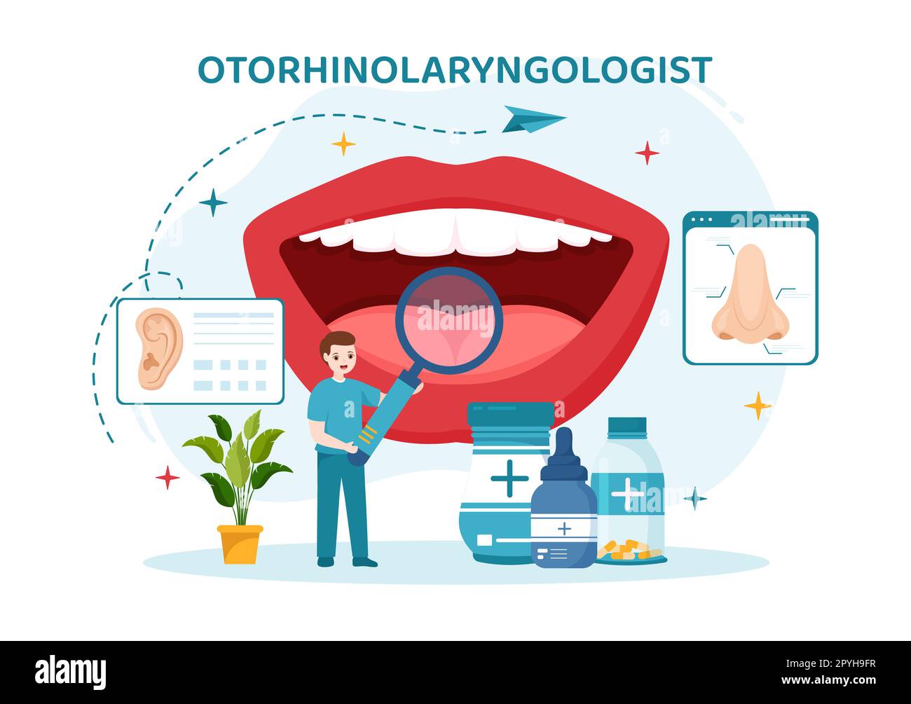 Otorhinolaryngologist Illustration with Medical Relating to the Ear ...