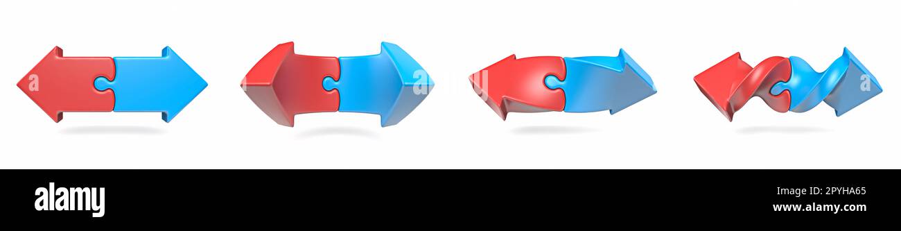 Two head puzzle red blue arrows 3D rendering illustration isolated on white background Stock ...