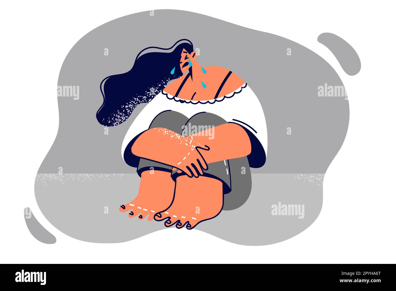 Upset woman sitting on floor crying feeling depressed after learning ...