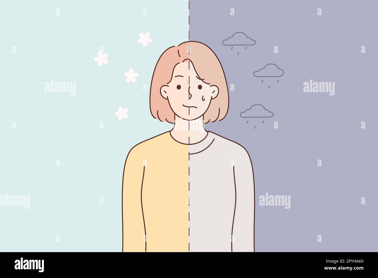 Woman in good and bad mood. Unhappy female crying suffer from ...