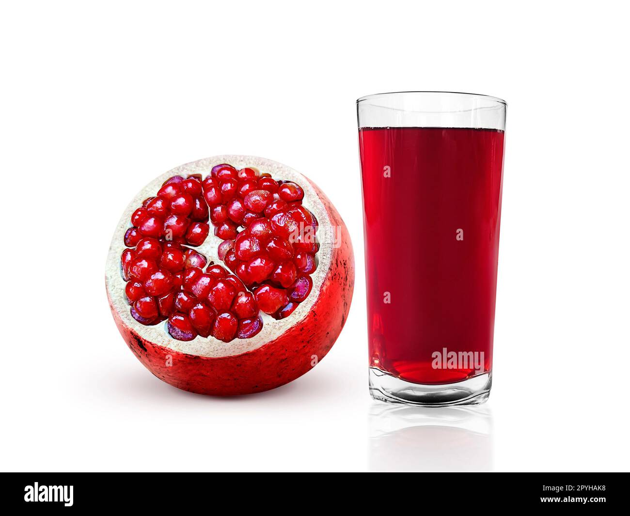 Pomegranate juice and pomegranate fruit isolated on a white background ...