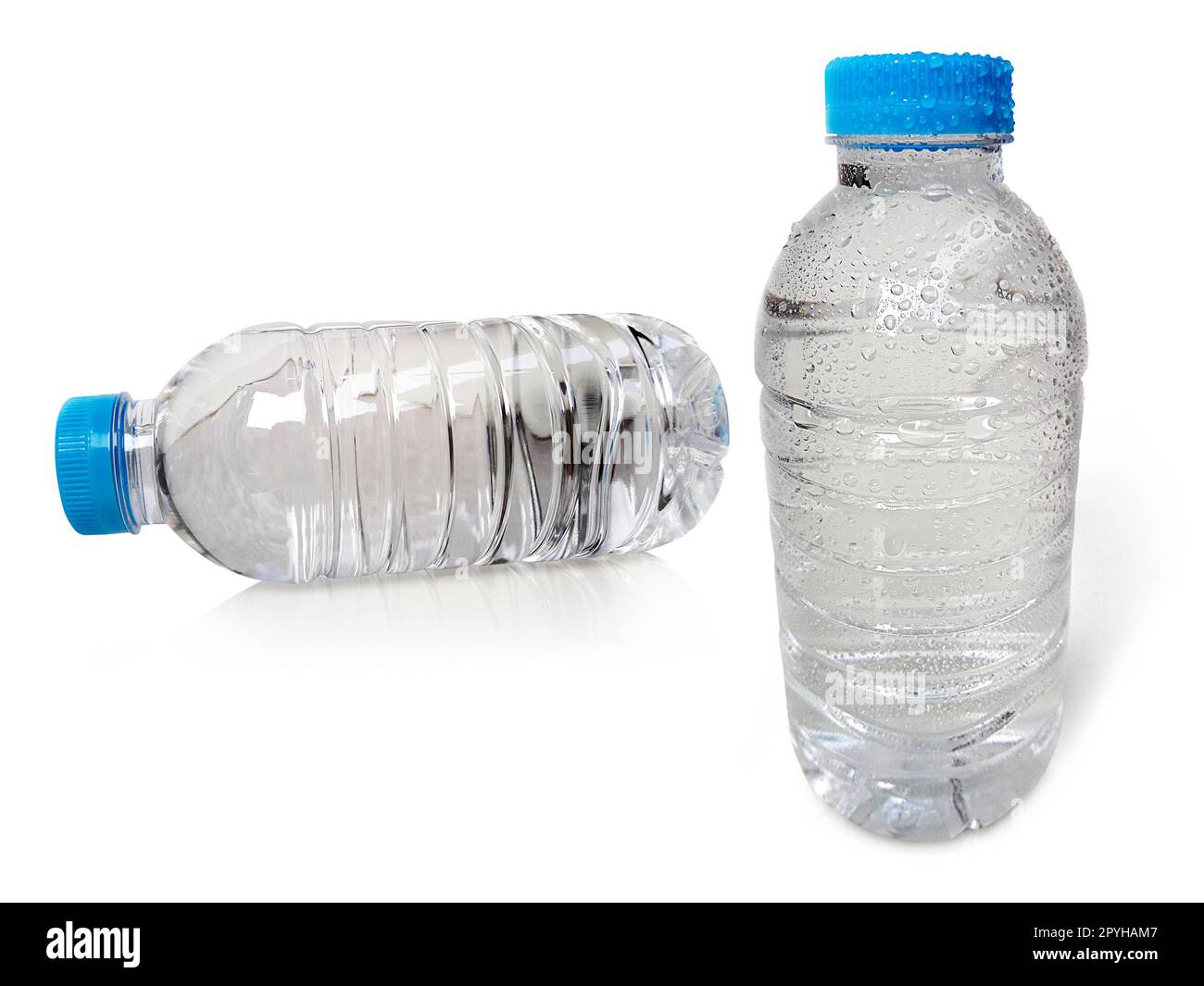 Small plastic water bottle with water drops. isolated on a white ...
