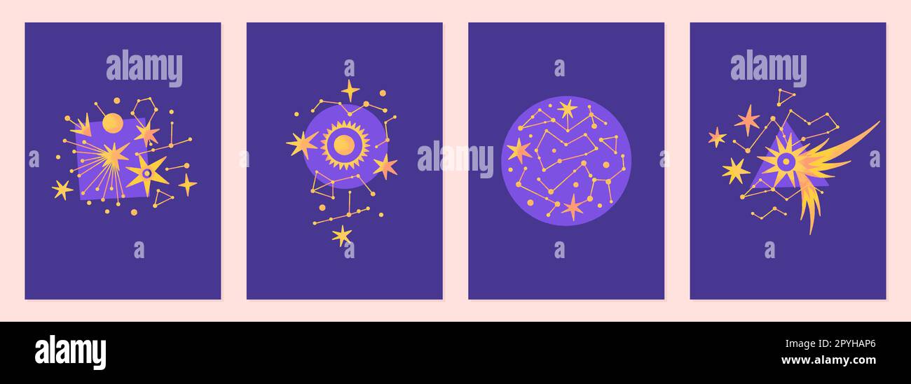 Set of vector illustrations of abstract celestial bodies ...