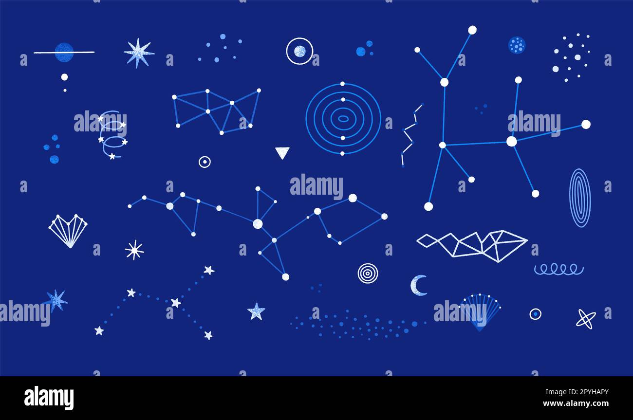 Vector set of abstract space elements. Isolated constellations, stars ...