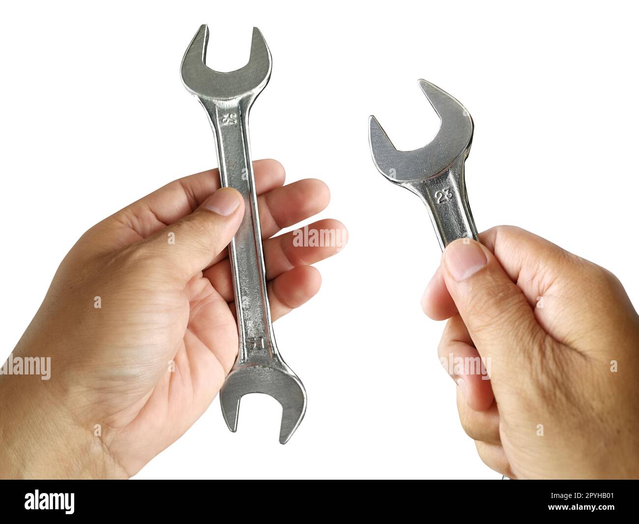 hand holding Adjustable spanner or adjustable wrench isolated on white ...