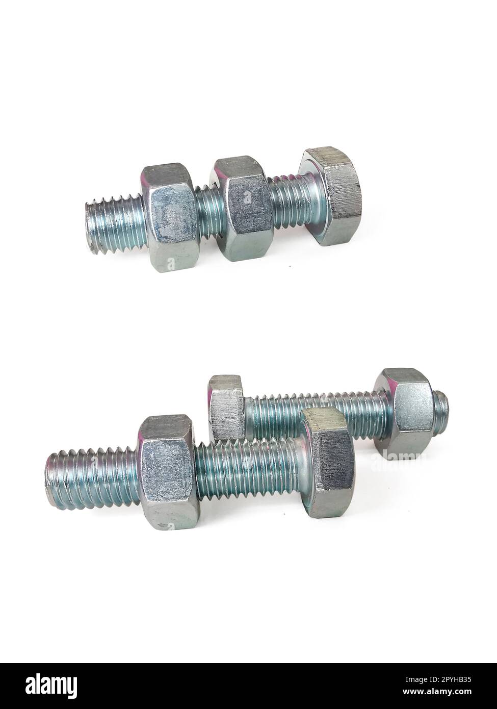 Nut and screw on hand on white background Stock Photo - Alamy