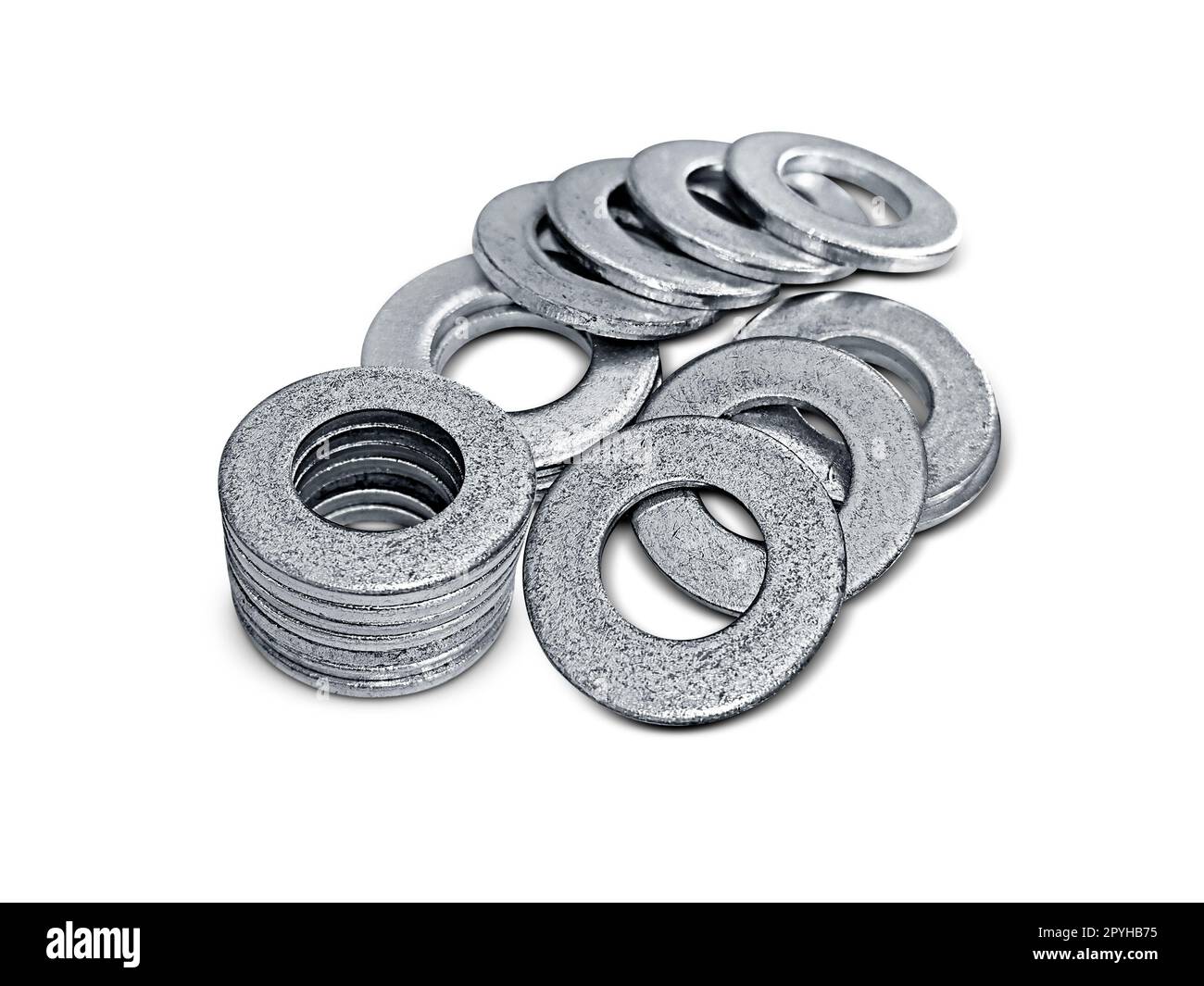 Used old washers and spring washers with isolated white background for ...