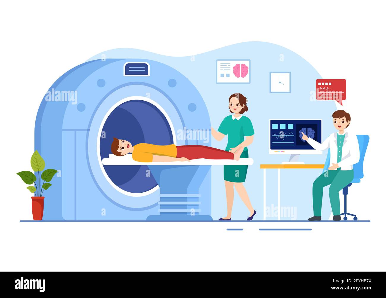 MRI or Magnetic Resonance Imaging Illustration with Doctor and Patient ...