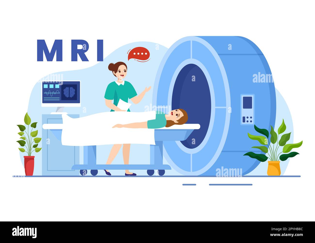 MRI or Magnetic Resonance Imaging Illustration with Doctor and Patient ...