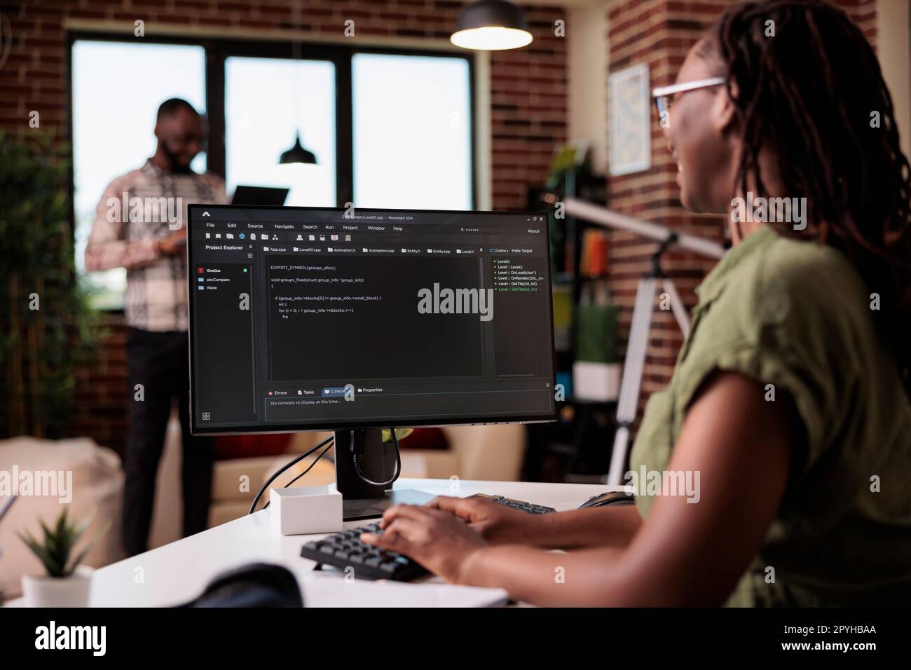 Selective Focus On Computer Screen With Programming Language Text Of Programmer Working Remote