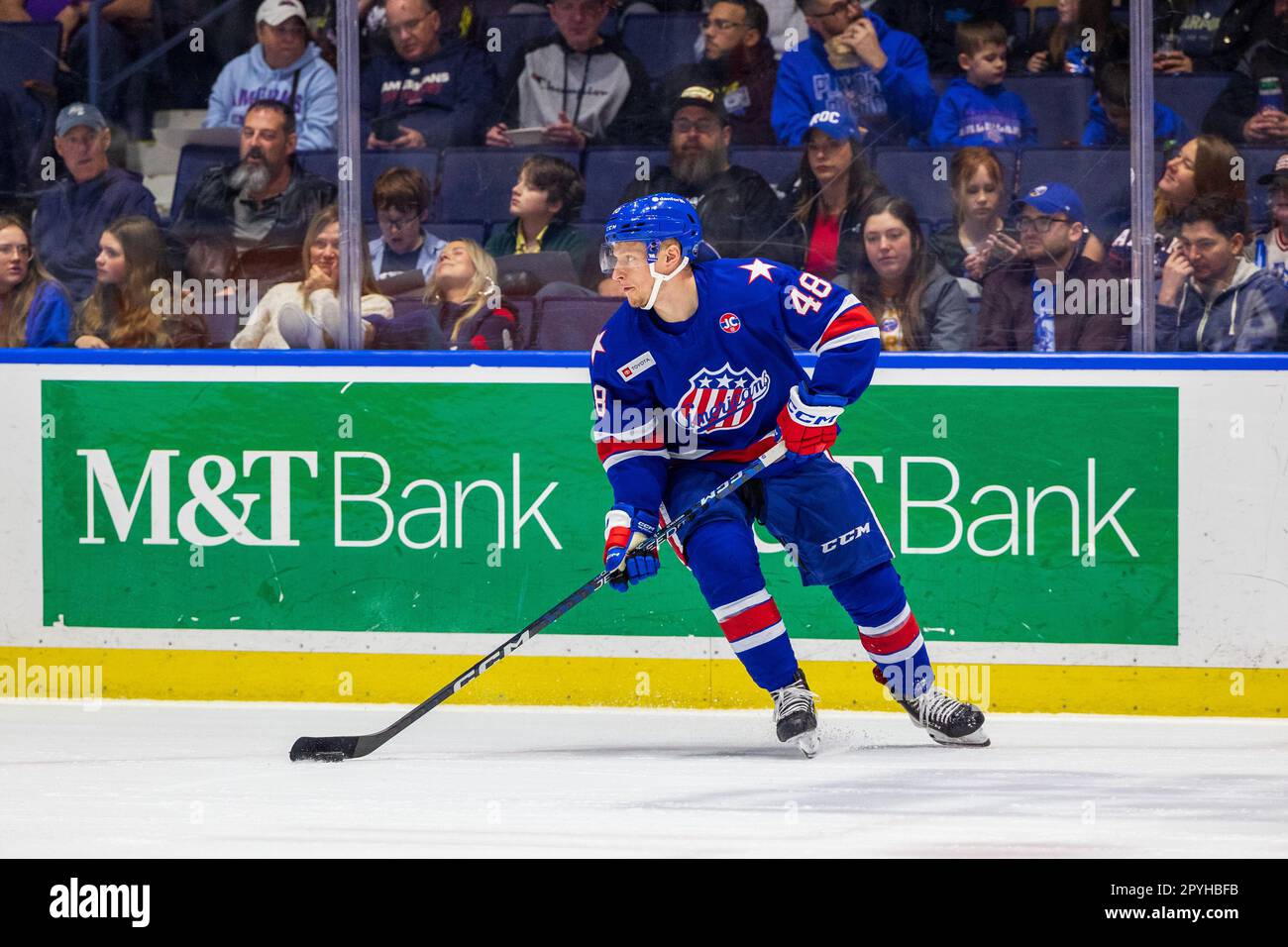 April 30, 2023: Rochester Americans defenseman Zach Metsa (48) skates ...