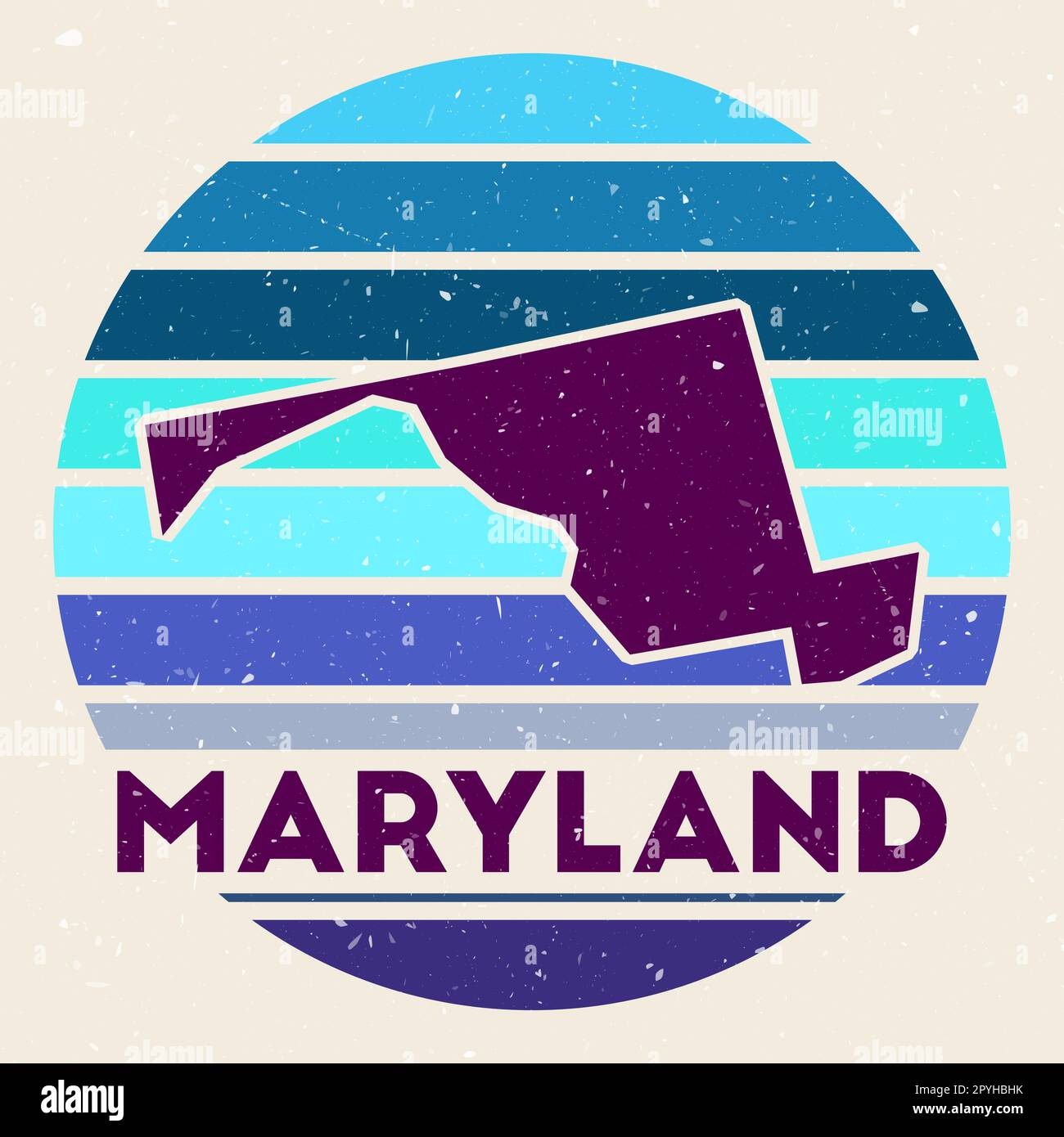 Maryland logo. Sign with the map of US state and colored stripes ...