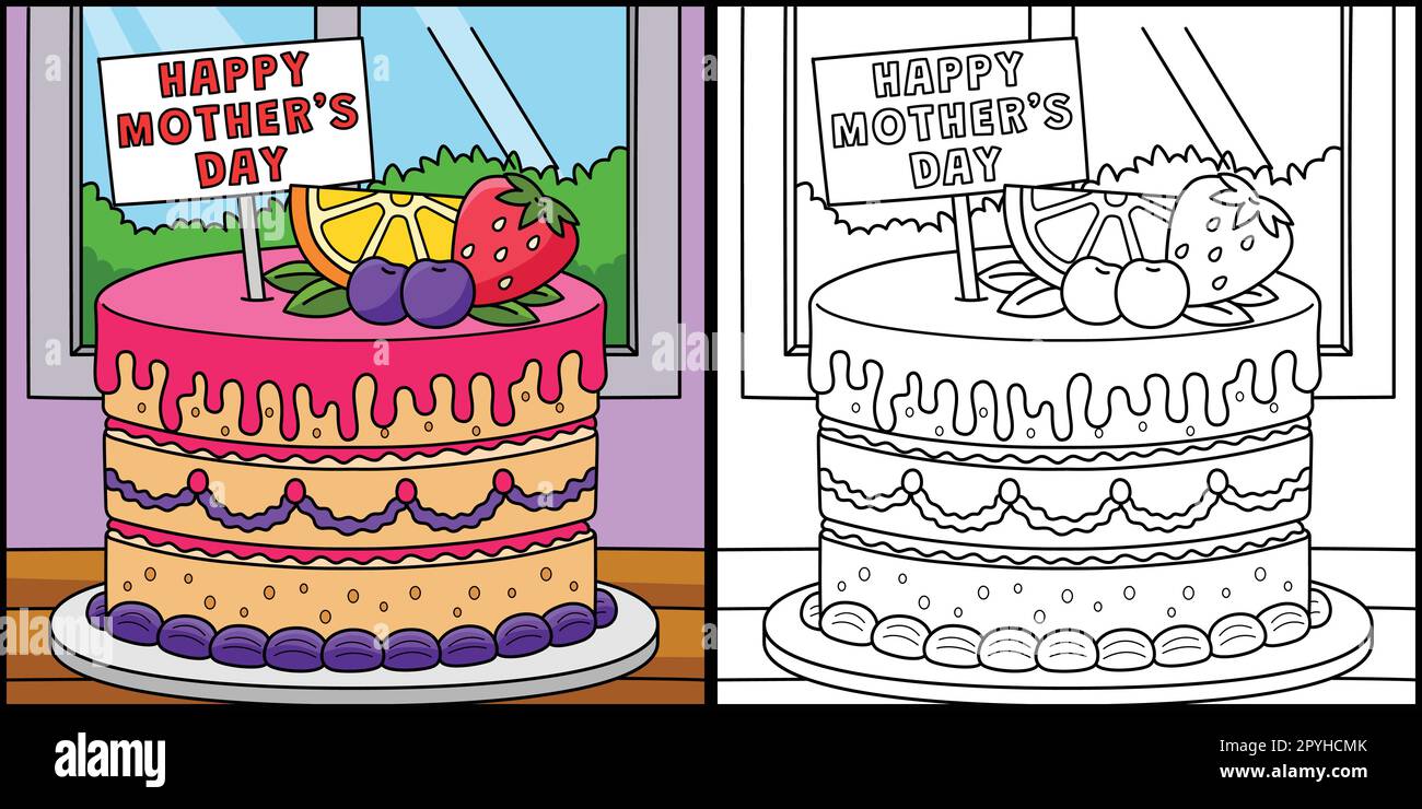 Happy Mothers Day Cake Coloring Page Illustration Stock Vector Image ...
