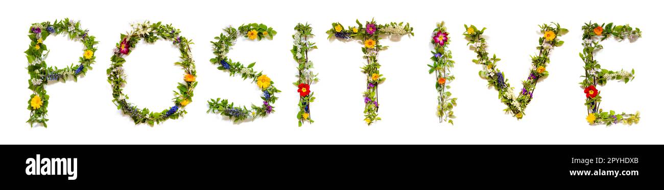 Colorful Blooming Flower Letters Building Word Positive Stock Photo - Alamy