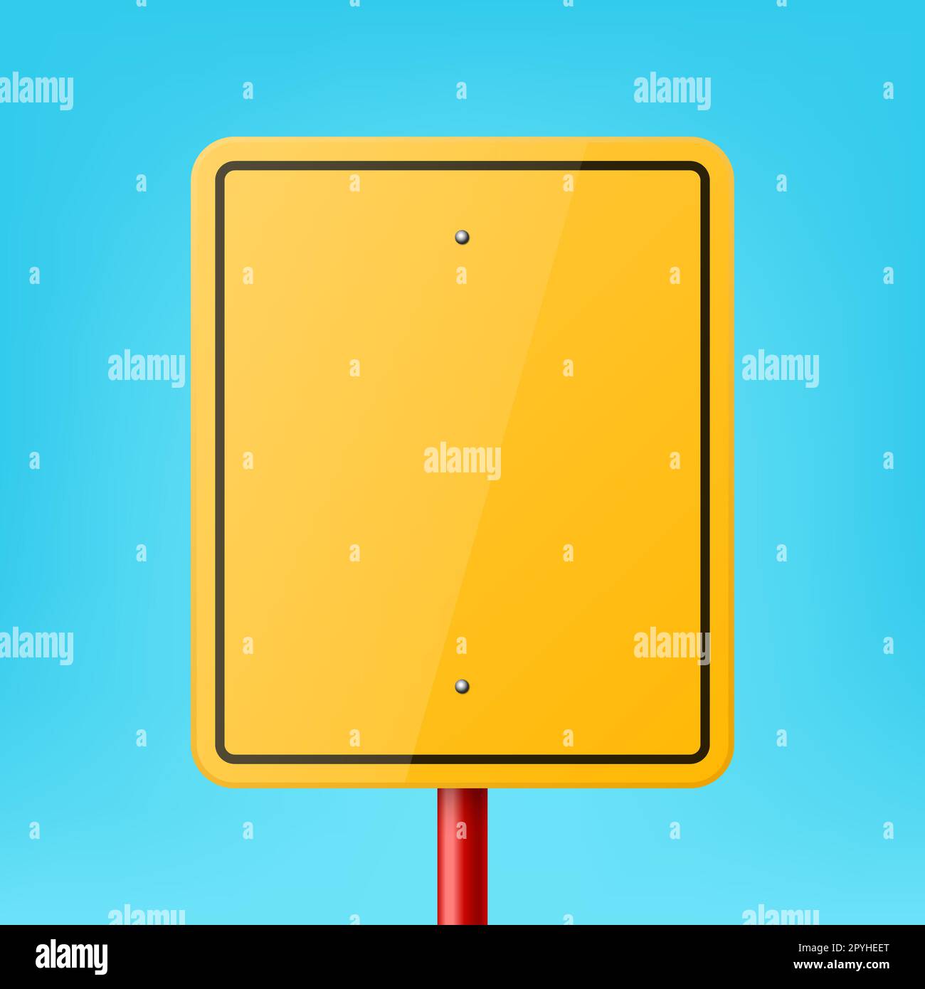 Vector Yellow Blank Rectangular Road Sign Frame Icon Closeup on Blue ...